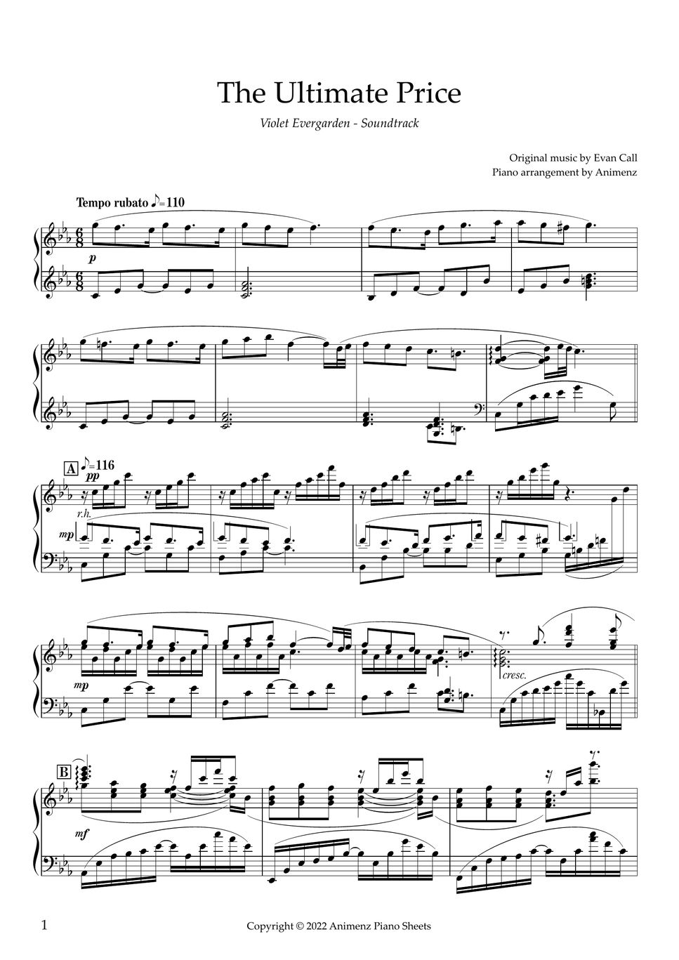 Evan Call - The Ultimate Price (Violet Evergarden OST) Notenblatt by ...