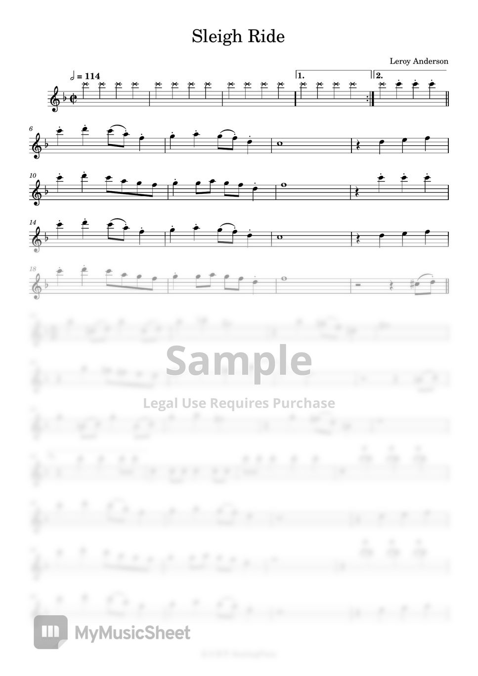 Leroy Anderson - Sleigh Ride (플루트 솔로) Sheet Music by 힐링플룻 HealingFlute