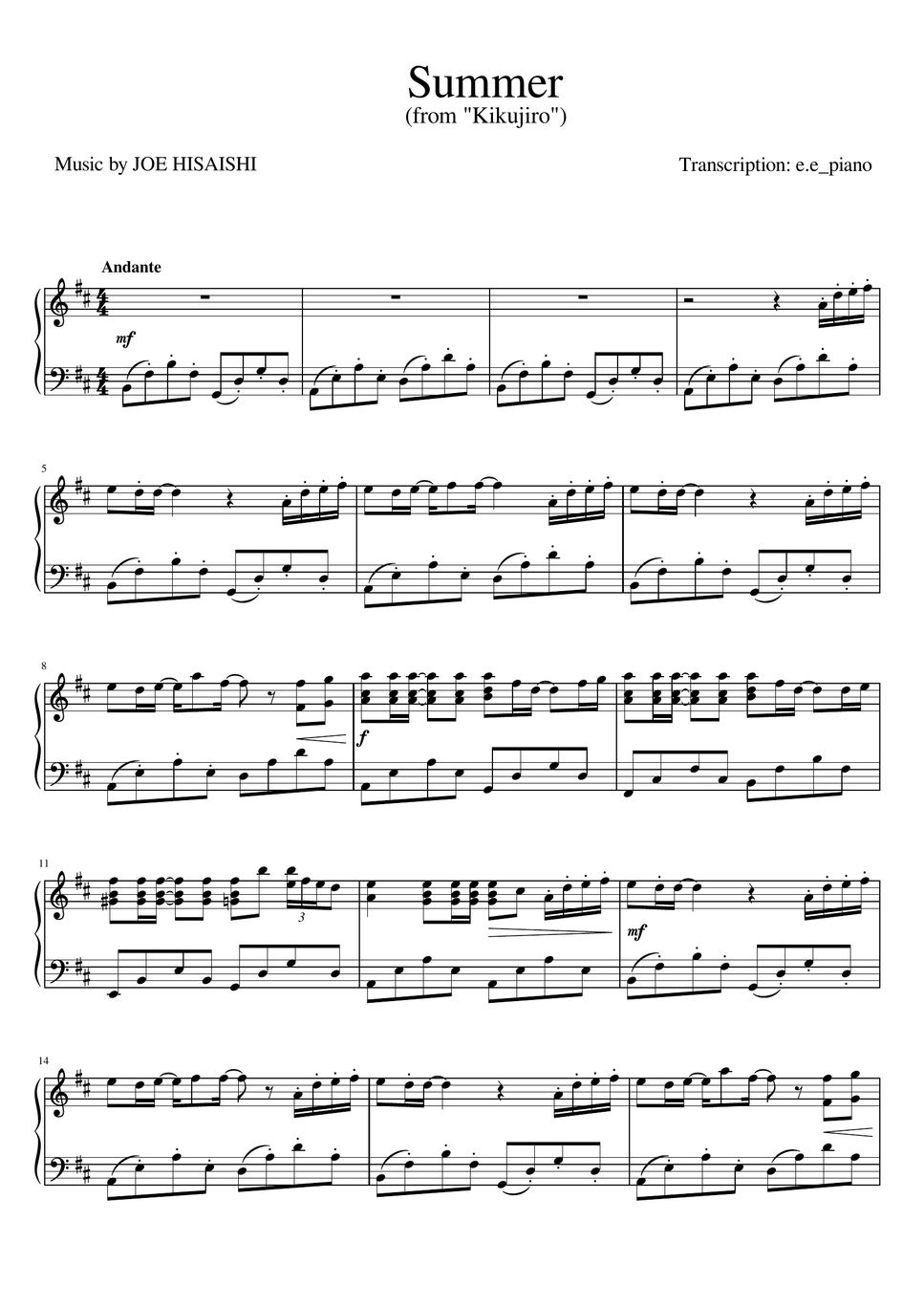Joe Hisaishi - Summer Sheet Music by e.e_piano