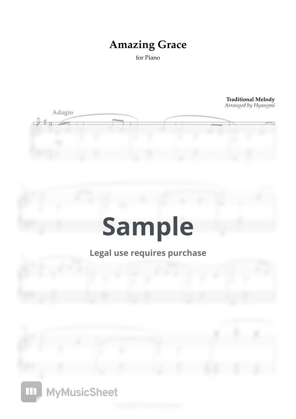 Traditional Melody - Amazing Grace (Piano Sheet) Sheets by Hyangmi