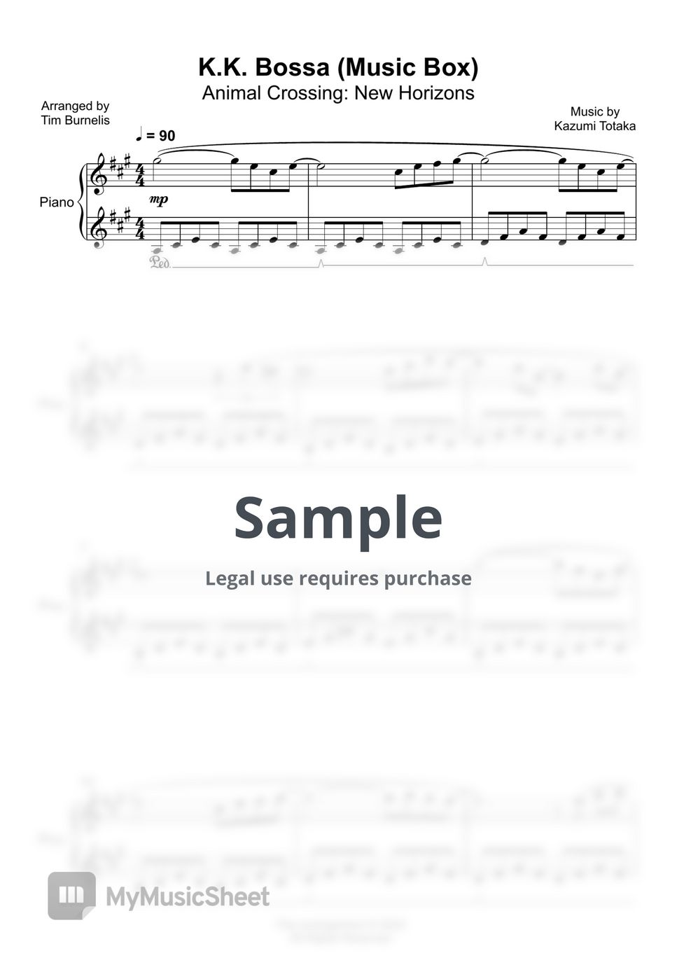 Animal Crossing: New Horizons - K.K. Bossa (Music Box) 악보 by Tim Burnelis