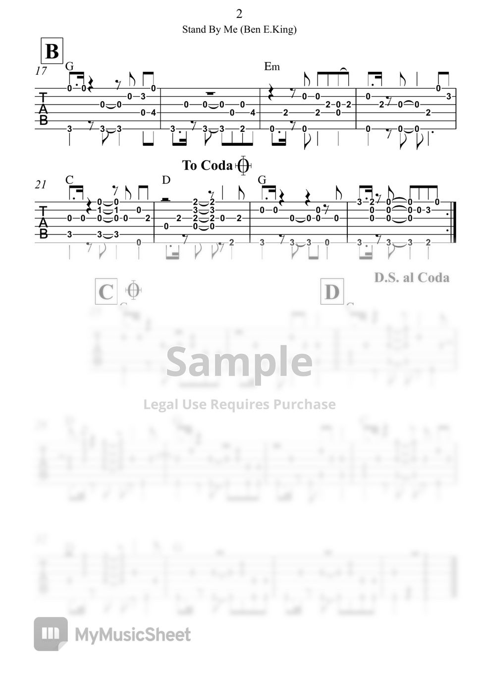 Ben E.King - Stand By Me - Fingerstyle Guitar Sheet Music by Arithaj Lk