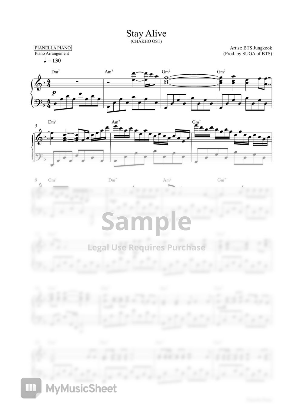 BTS Jungkook (CHAKHO OST) - Stay Alive (Piano Sheet) 악보 by Pianella Piano