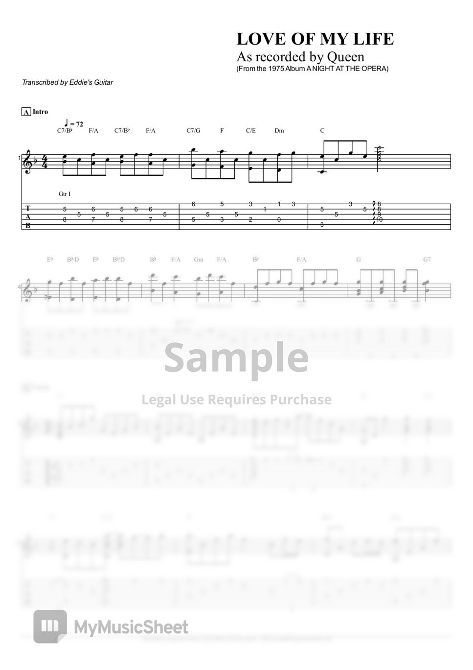 Queen - Love of My Life Sheets
