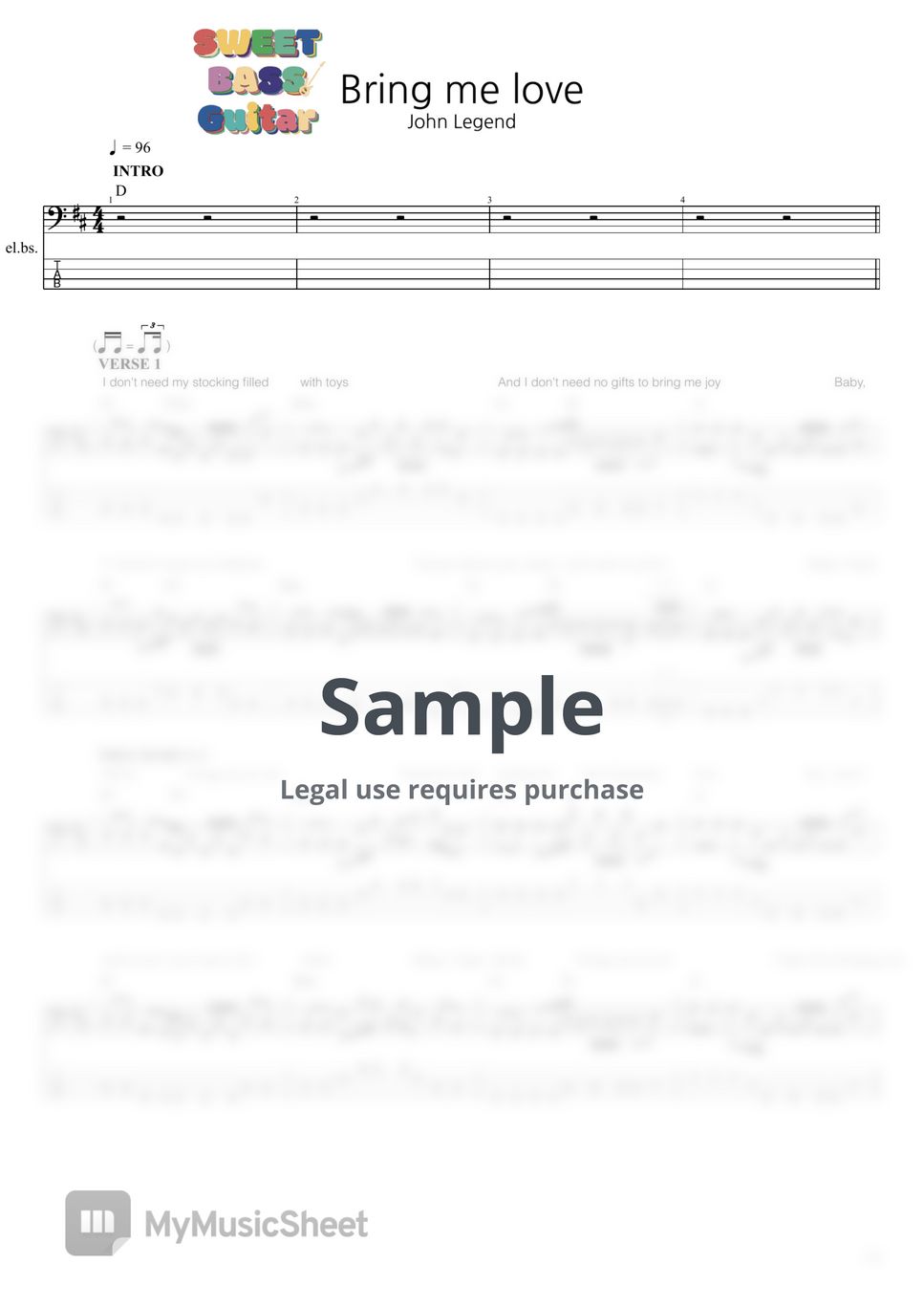 John Legend - Bring me love(bass) 악보 by Sweet Bass