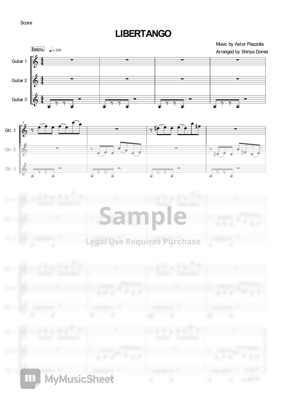 Astor Piazzolla - Libertango 【Guitar Trio】 악보 by shindome