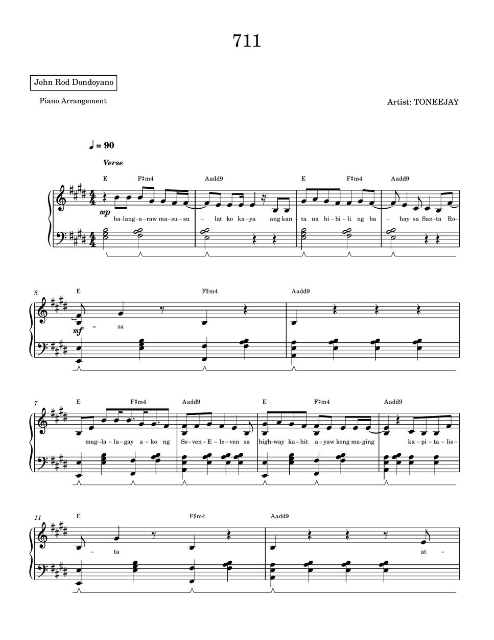 TONEEJAY - 711 (PIANO SHEET) 악보 by John Rod Dondoyano