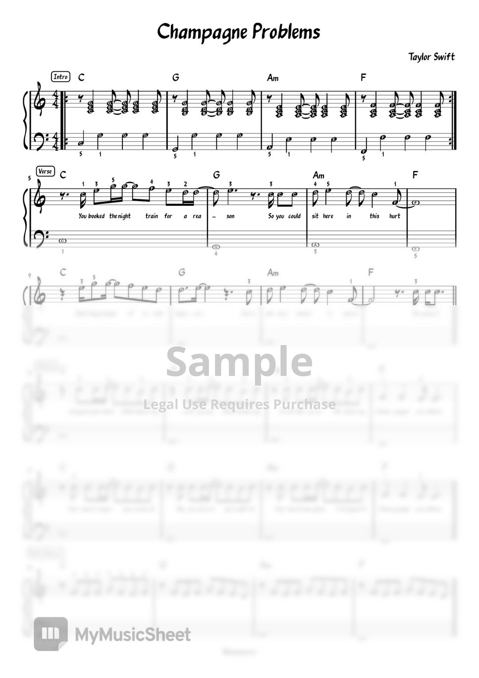 Taylor Swift - Champagne Problems (Piano) Hoja by Meowscore