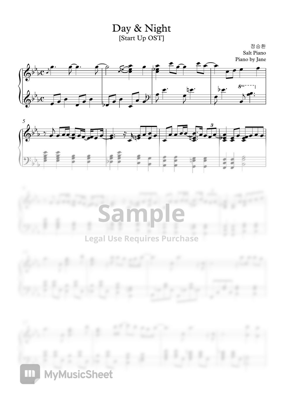Jung Seung Hwan - Day & Night (Start Up OST) Sheet Music by Salt Piano