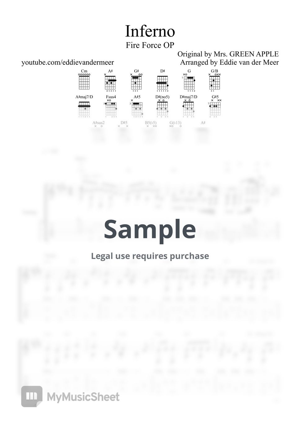 Mrs. GREEN APPLE - Inferno (Fire Force OP) ТАБ+1 ното. by Eddie van der ...