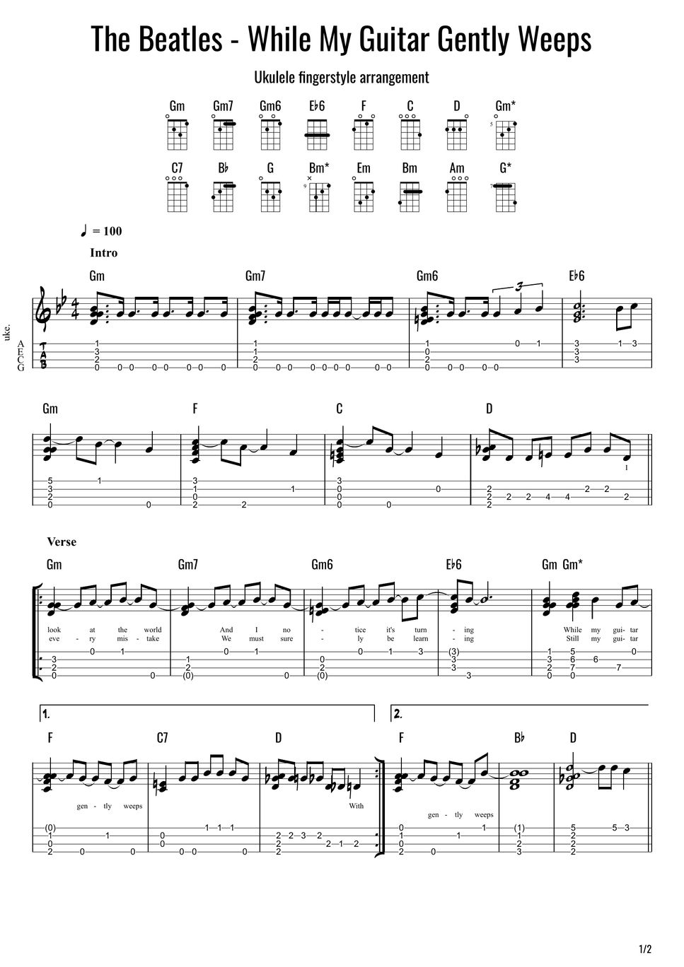 George Harrison While My Guitar Gently Weeps Fingerstyle Hoja By