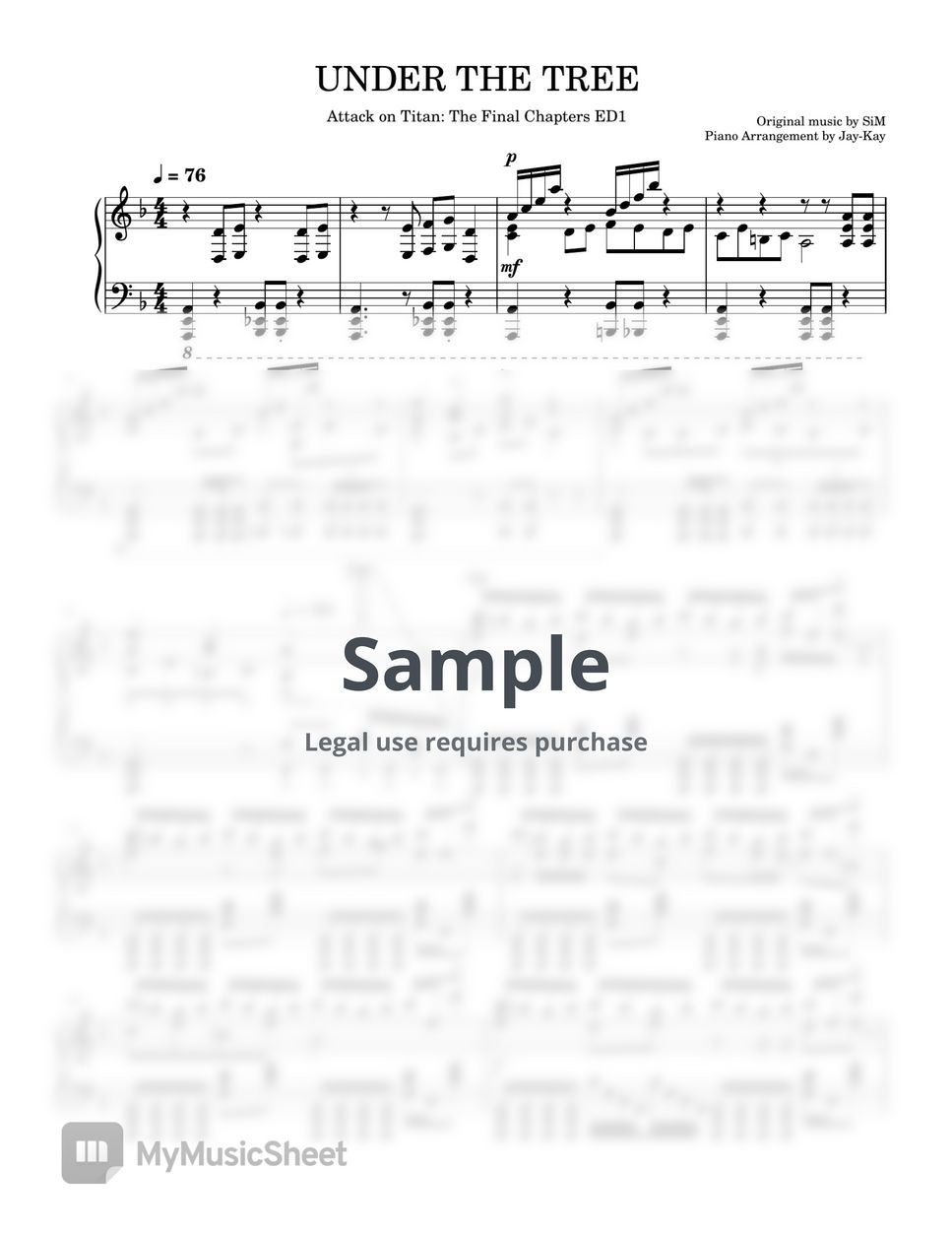 SiM - Under the tree (Piano) 樂譜 by The AniPianist