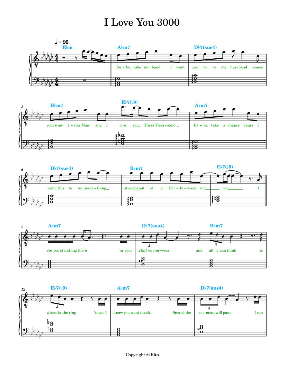 Stephanie Poetri - I Love You 3000 (With lyrics and chords) Sheets by ...