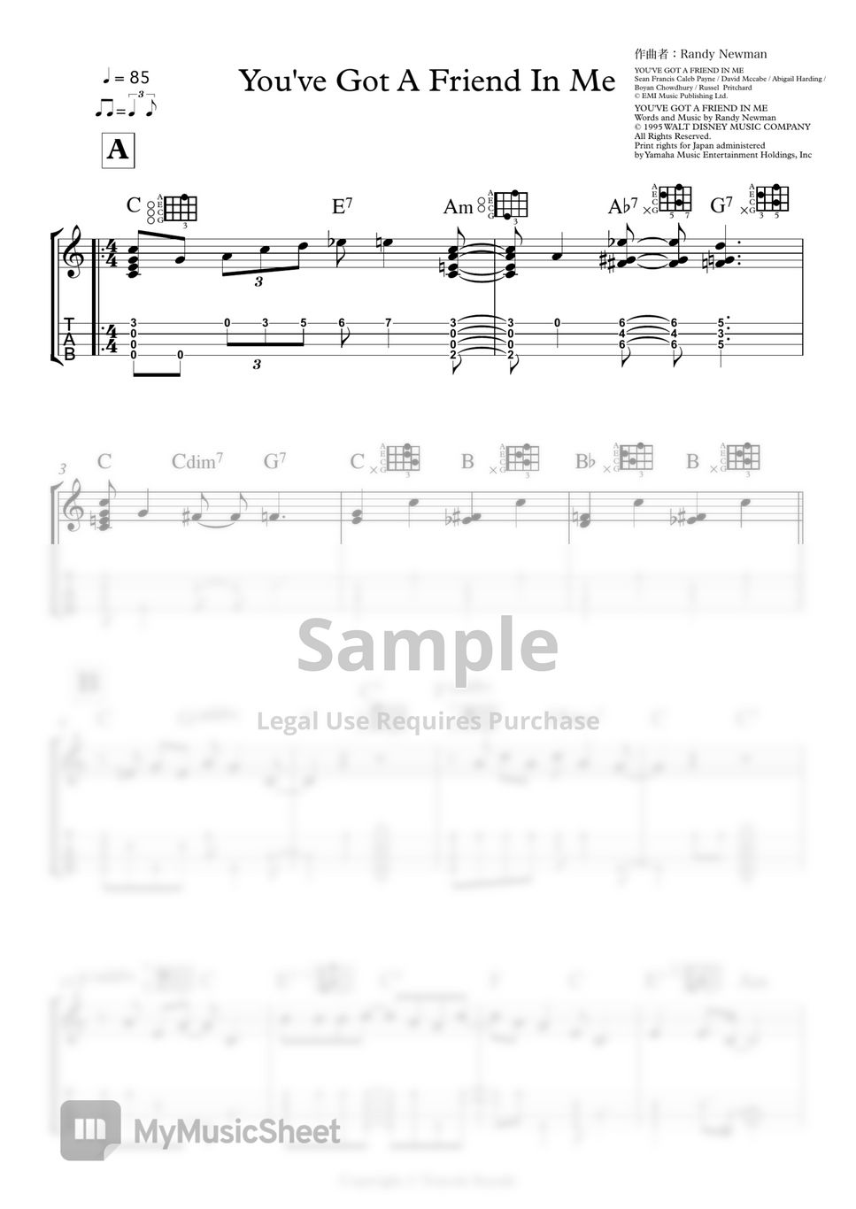 RANDY NEWMAN - YOU'VE GOT A FRIEND IN ME Lembar Musik by Tomoki Suzuki