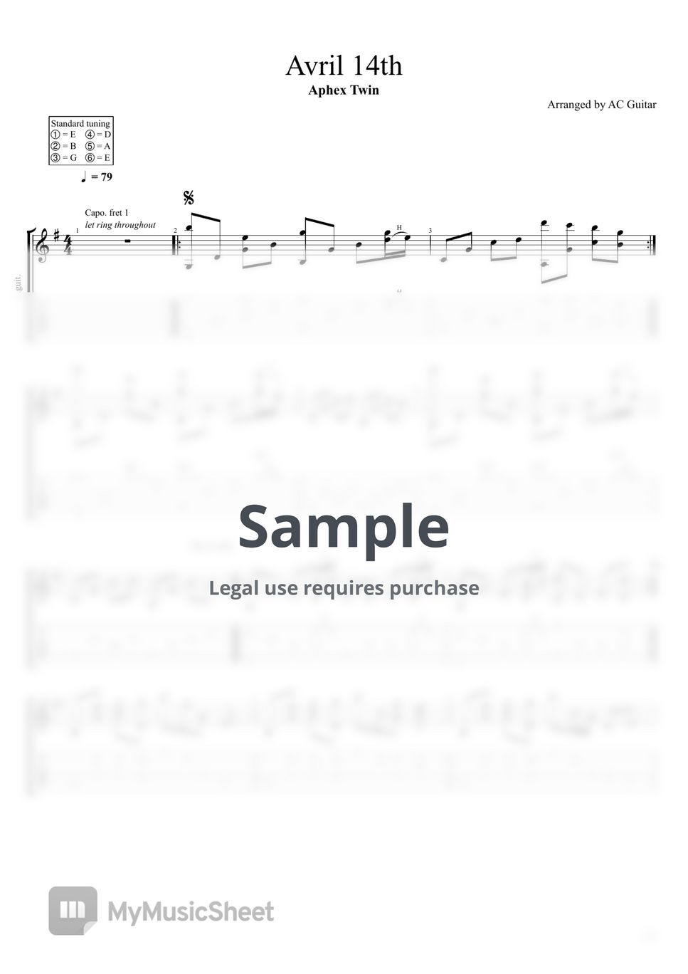 Aphex Twin - Avril 14th Tab + 단선 악보 by AC Guitar