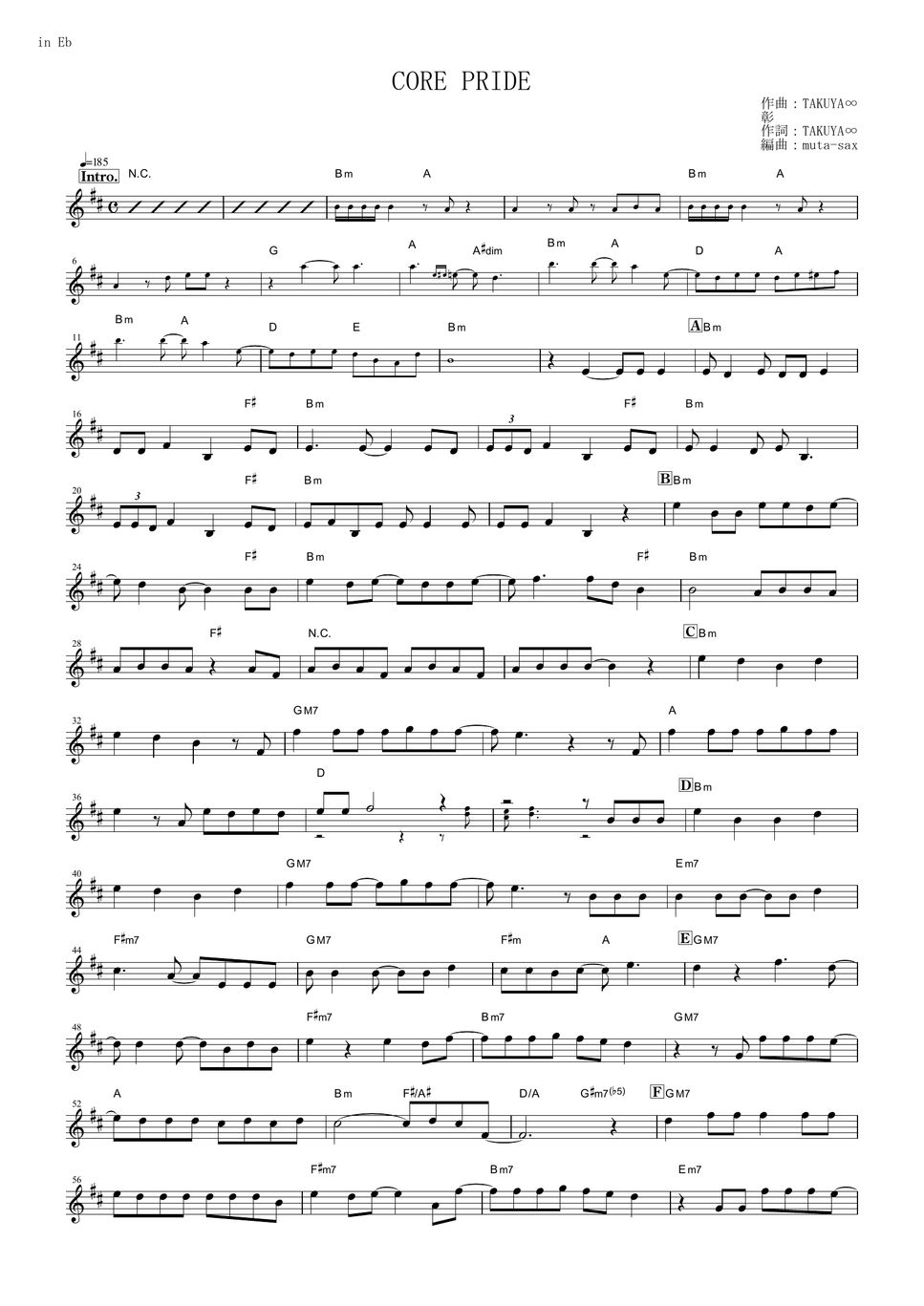 Blue Exorcist - CORE PRIDE (in Eb) Sheet by UVERworld