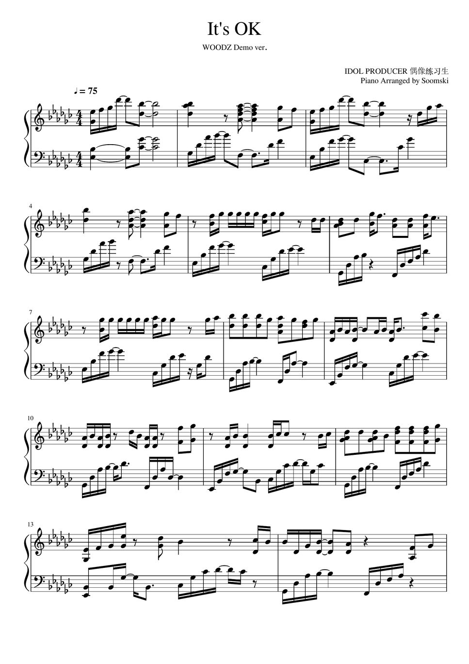 IDOL PRODUCER 偶像练习生 - It's OK (WOODZ demo ver.) Sheet