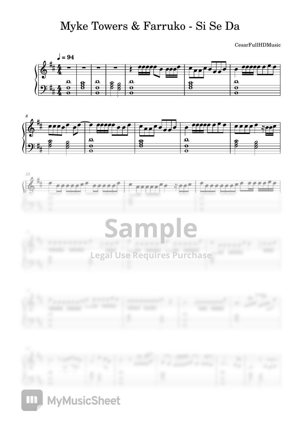 Myke Towers & Farruko - Si Se Da Sheets