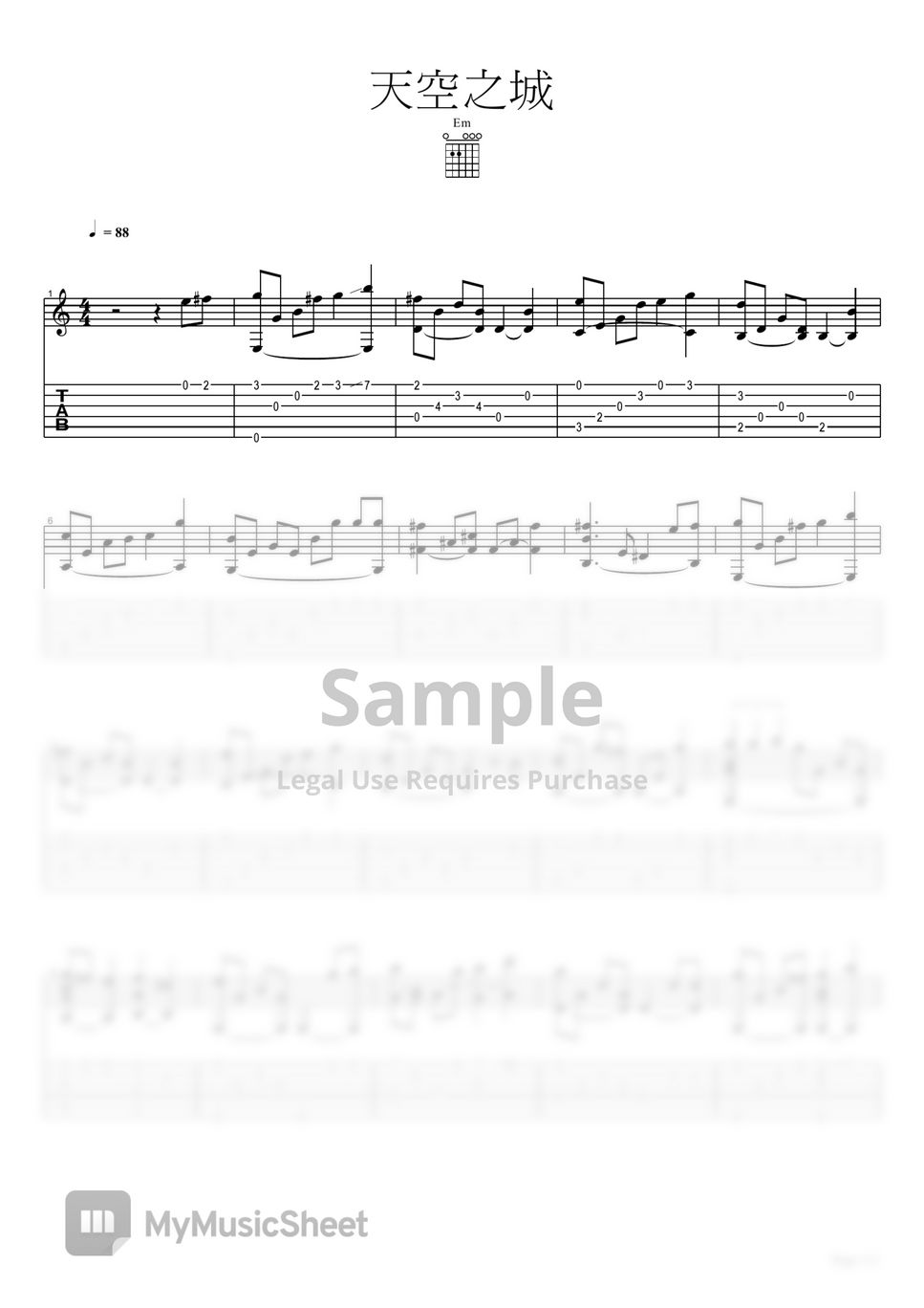 天空之成 - Castle in the sky finger style Tab + 1staff by eric lo