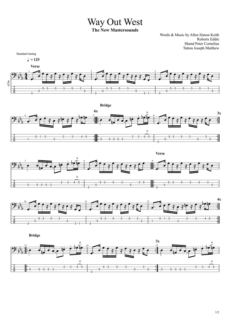 The New Mastersounds - Way Out West タブ + 五線譜 by まっきん