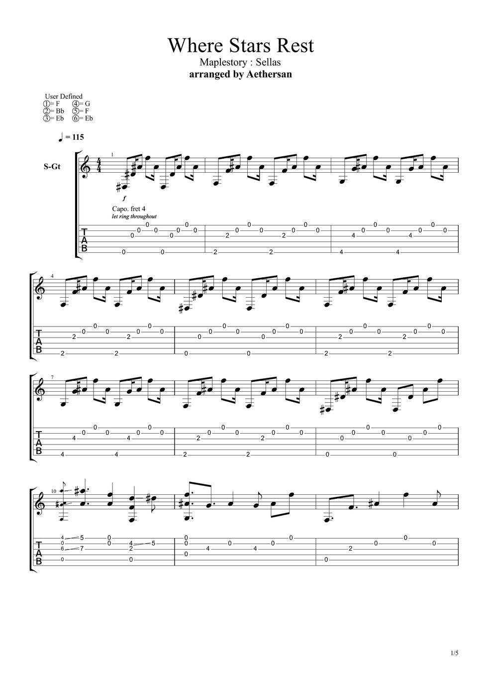 Maplestory - Sellas : Where Stars Rest (Fingerstyle) TAB by Aethersan