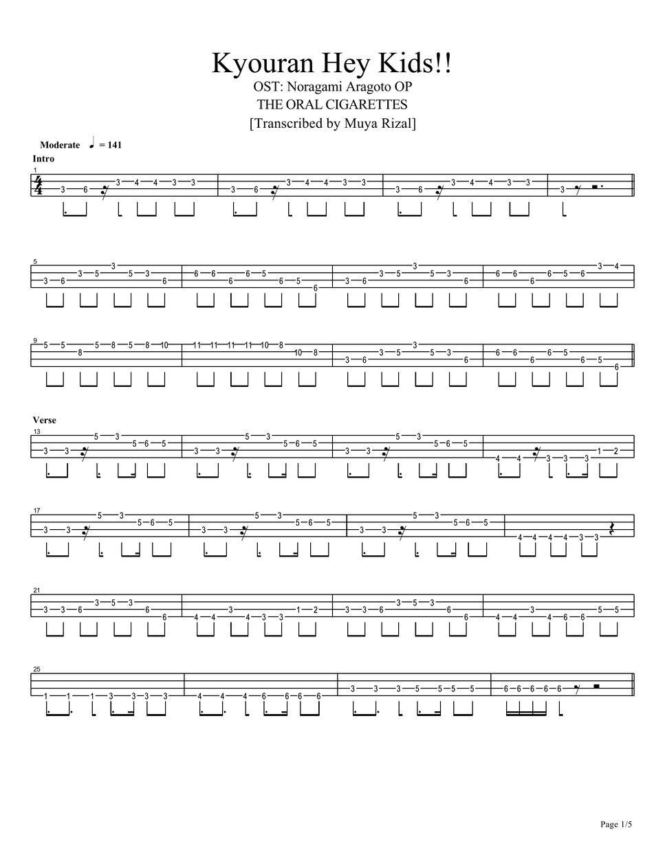 THE ORAL CIGARETTES - Kyouran Hey Kids!! (Bass TAB) Sheets by Muya Rizal