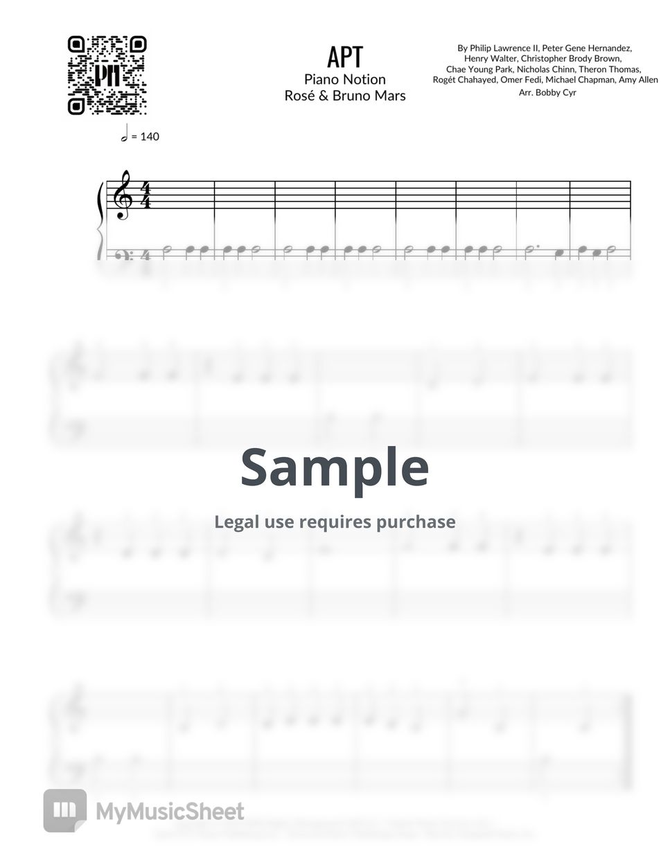 Rosé & Bruno Mars - APT (Easy Piano) 악보 by Piano Notion