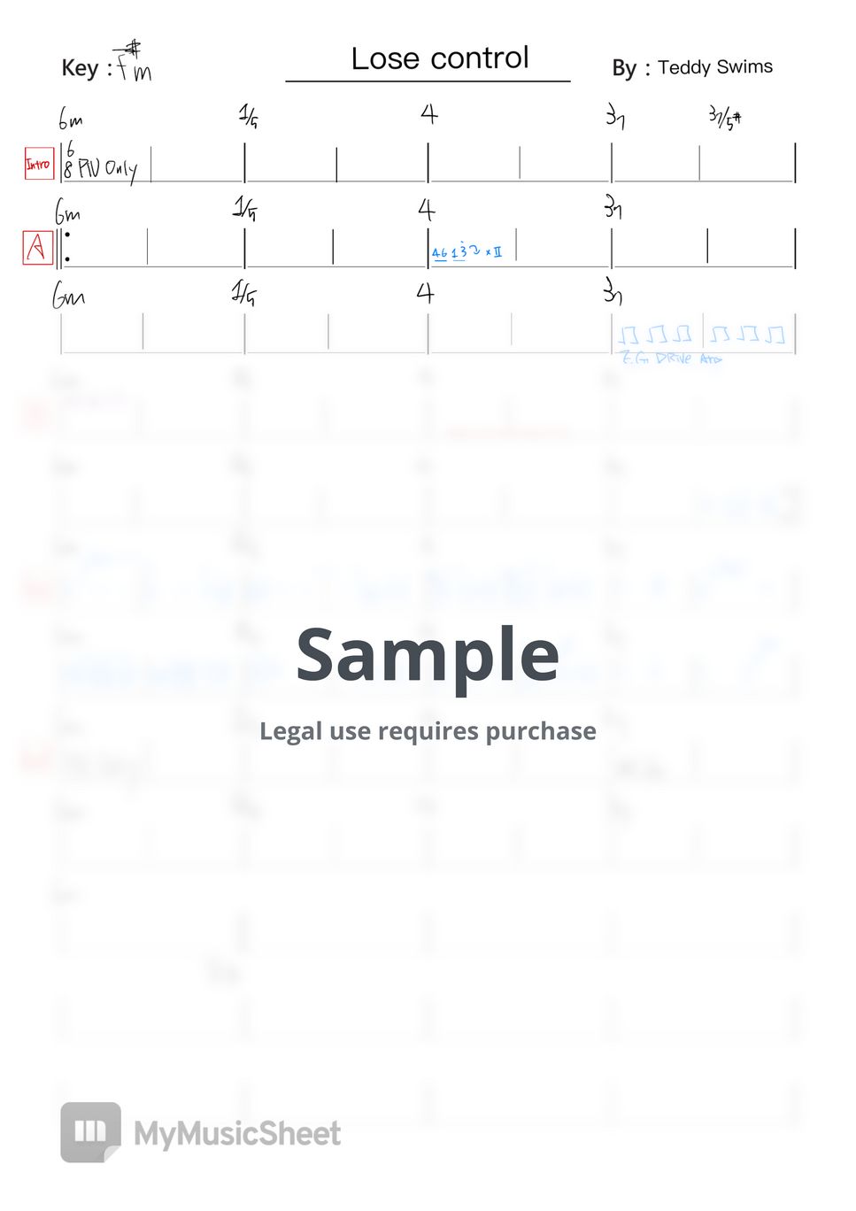 Teddy Swim - Lose Control Sheet Music by 7V Guitar TAB