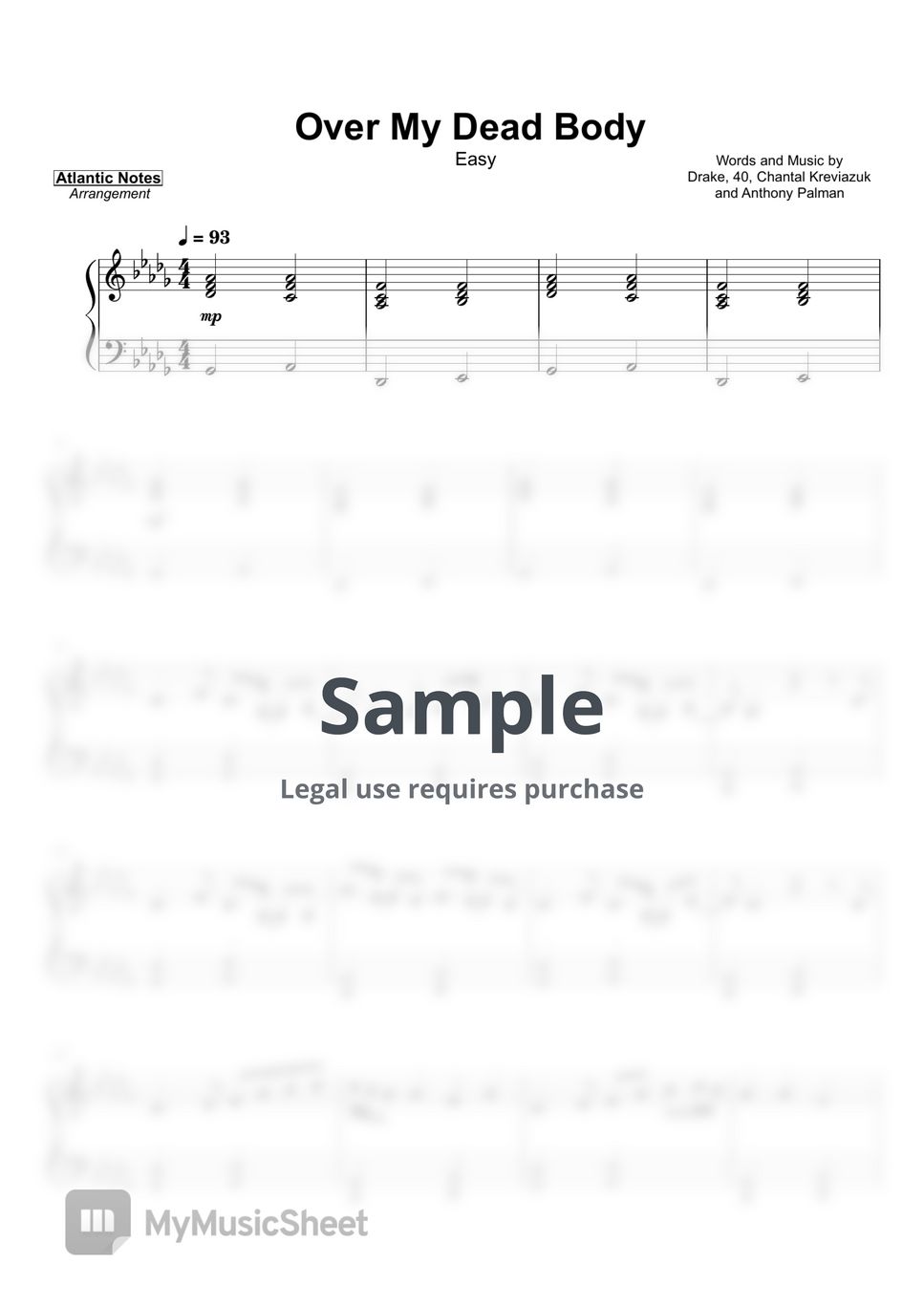 Drake - Over My Dead Body Sheet Music by Atlantic Notes