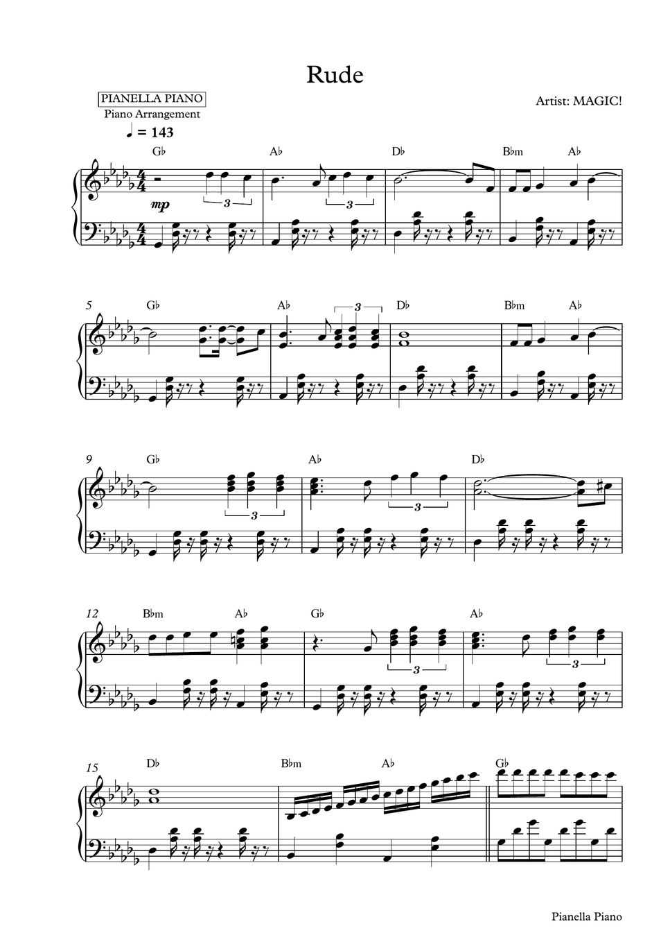 MAGIC! - Rude (Piano Sheet Music) Sheets by Pianella Piano
