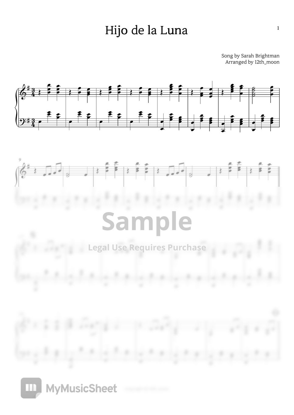 Sarah Brightman - Hijo de la Luna نوتة by 12th_moon