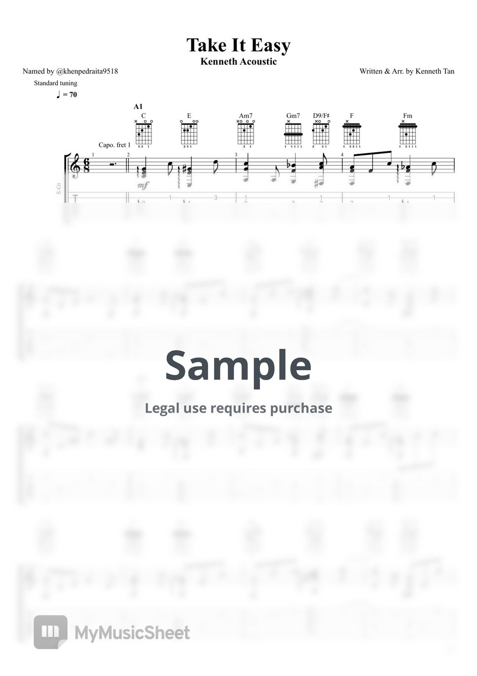 Kenneth Acoustic | Fingerstyle Guitar - Take It Easy Sheets by Kenneth ...