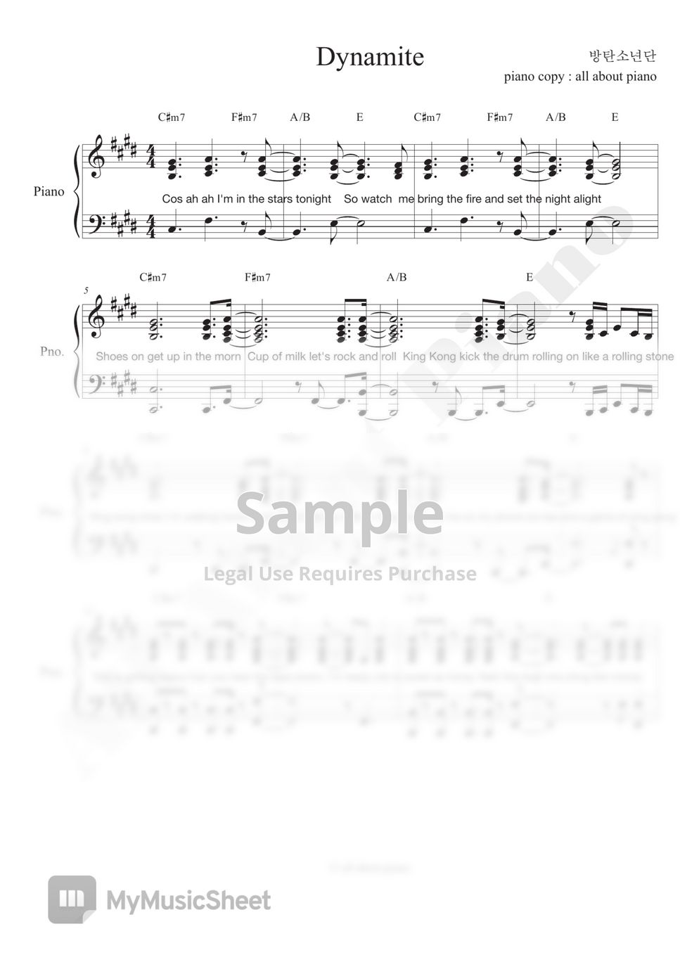 BTS - Dynamite Sheets by all about piano