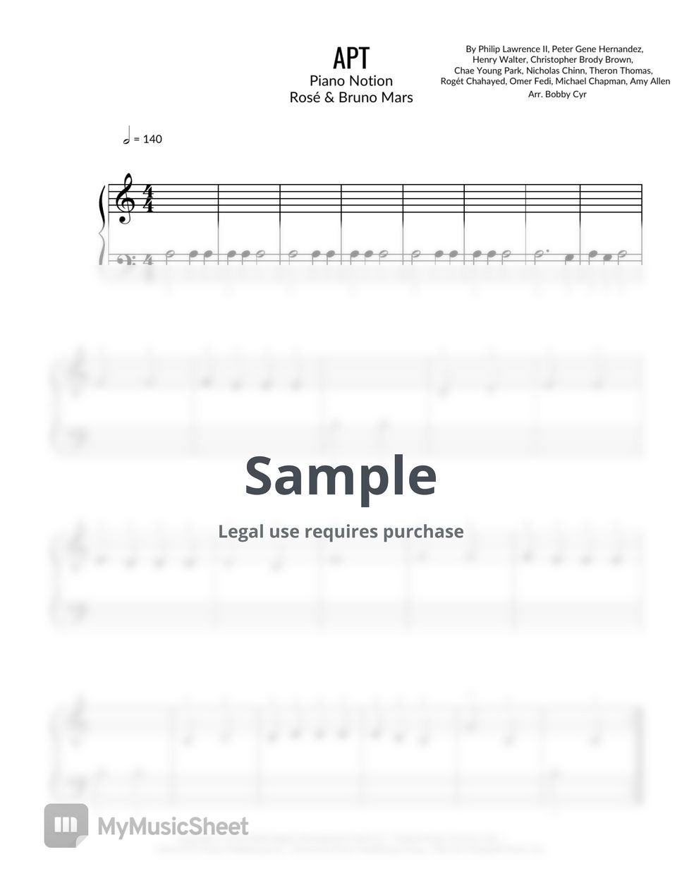 Rosé & Bruno Mars - APT (Easy Piano) Sheets by Piano Notion