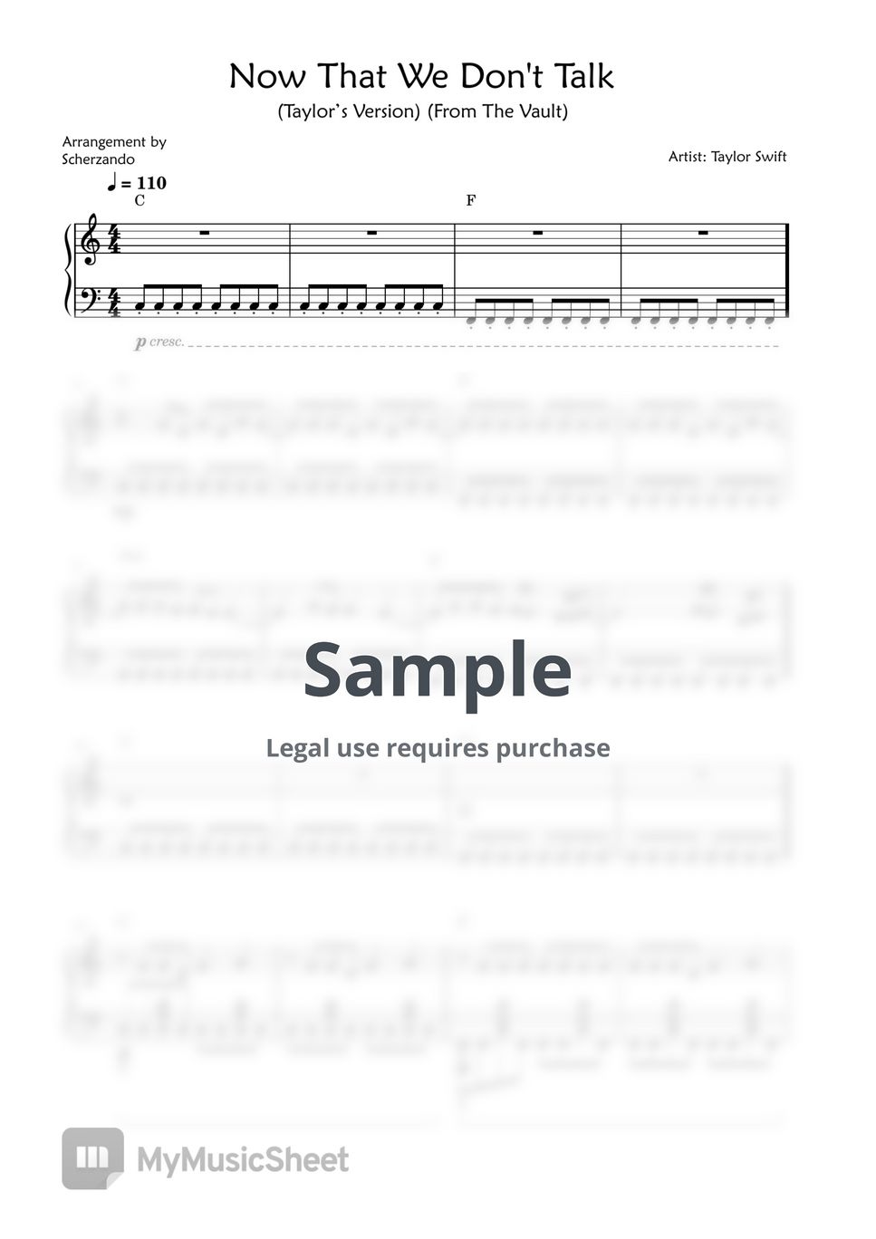 Taylor Swift Now That We Dont Talk Piano Arrangement Sheets By