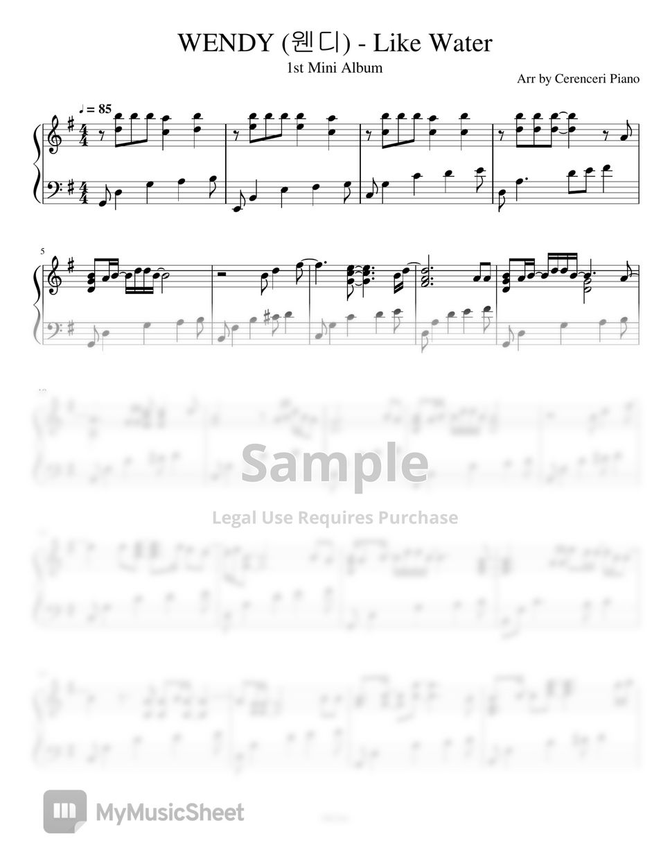 WENDY 웬디 - Like Water (1st Mini Album) Sheet Music by Cerenceri Piano
