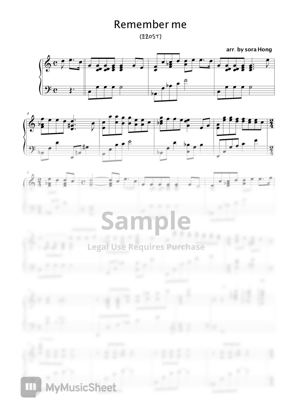 크리스틴 앤더스 로페즈 - Remember me(기억해줘)(Coco OST) Sheets by sora Hong