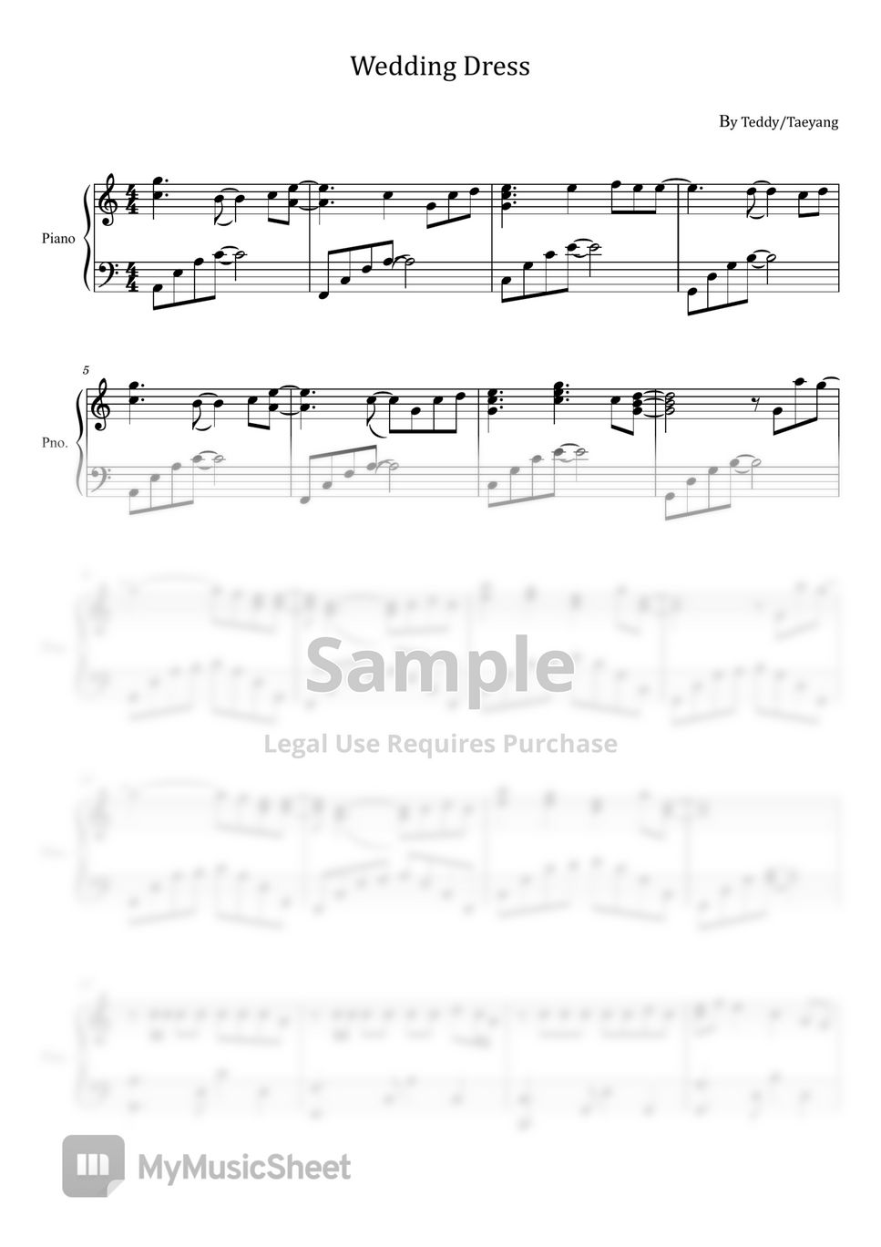 Teddy/Taeyang - Wedding Dress (For Piano Solo) Sheet Music by poon