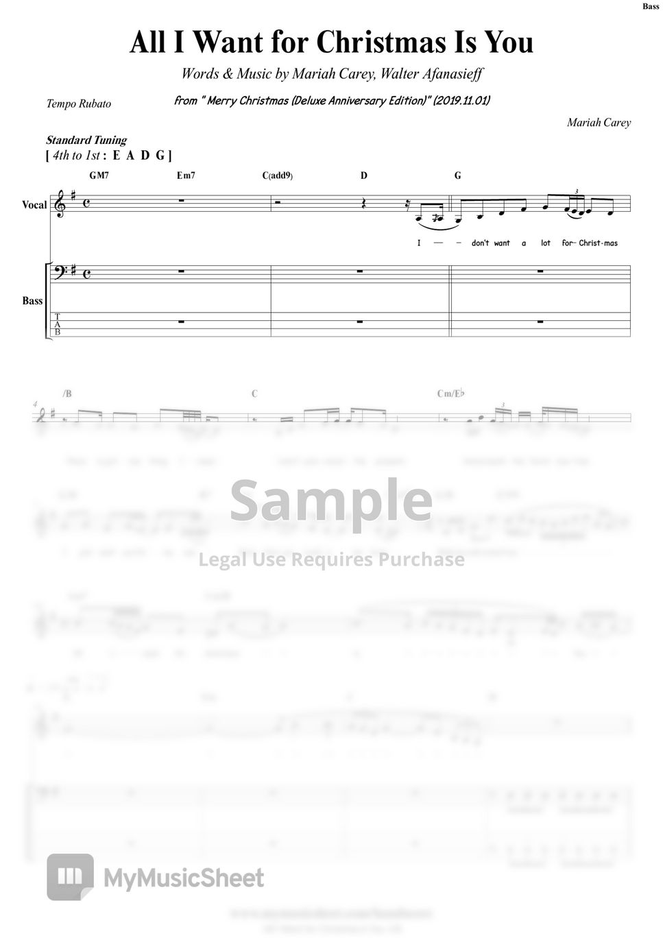 Mariah Carey - All I Want For Christmas Is You | Bass / Backing Track 악보