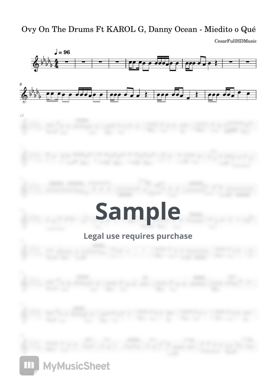 Ovy On The Drums Ft KAROL G, Danny Ocean - Miedito o Qué Sheets