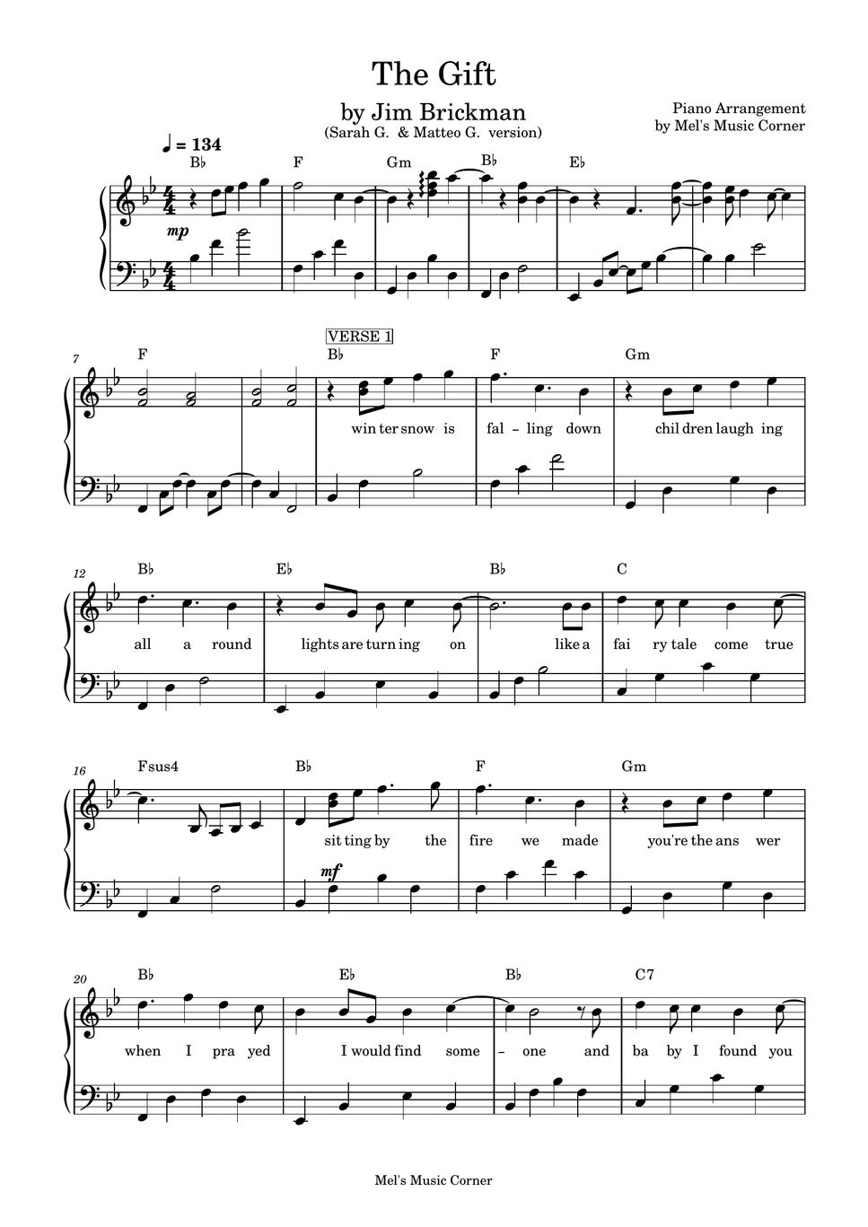 Jim Brickman - The Gift (piano sheet music) 楽譜 by Mel's Music Corner