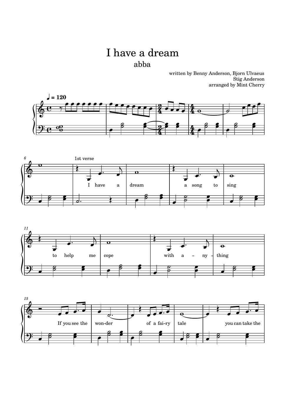 Abba - I have a dream (easy) Sheets by Mint Cherry