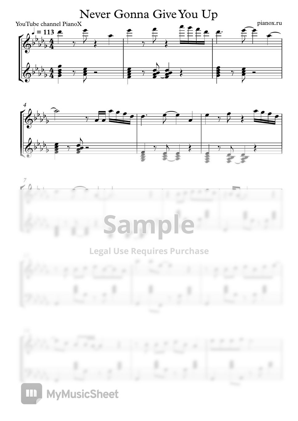 Rick Astley - Never Gonna Give You Up Sheet Music by PianoX
