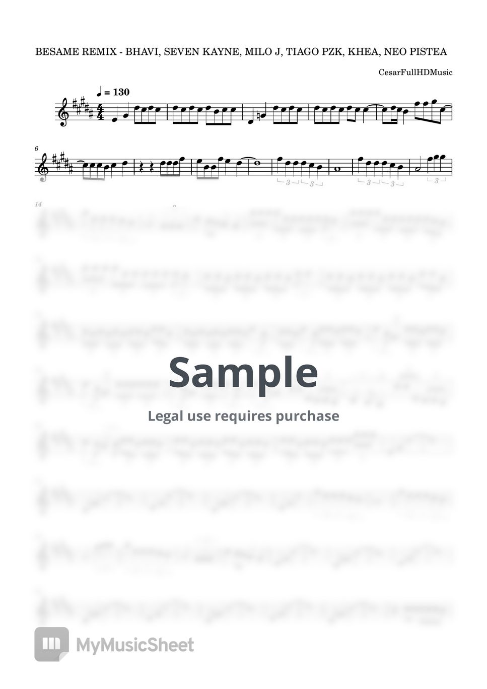 BHAVI, SEVEN KAYNE, MILO J, TIAGO PZK, KHEA, NEO PISTEA - BESAME REMIX Sheet Music