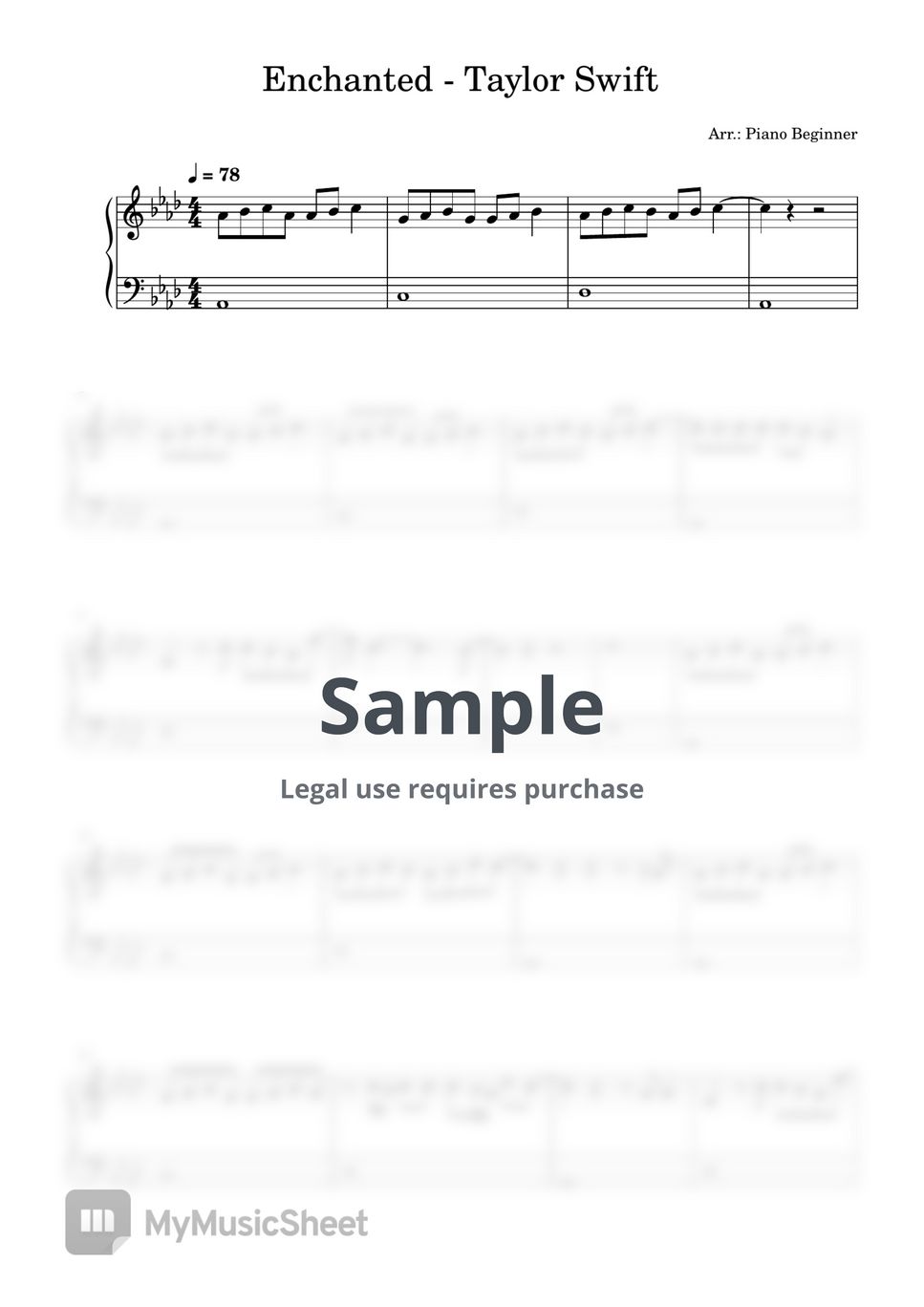 Taylor Swift - Enchanted Sheet Music by Piano Beginner