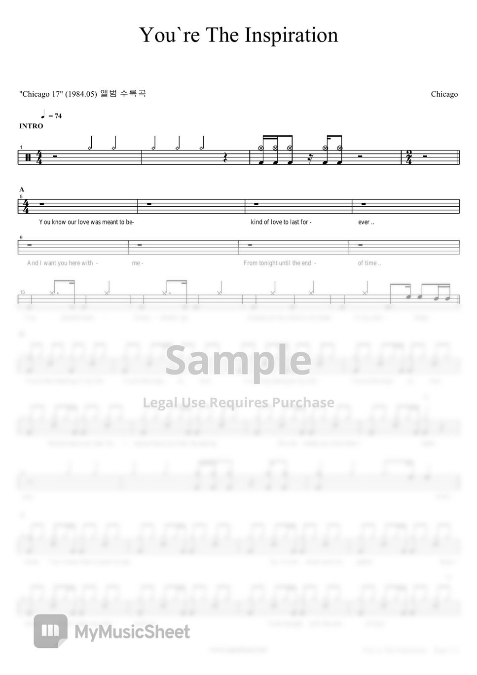 Chicago - Youre The Inspiration Sheets by COPYDRUM