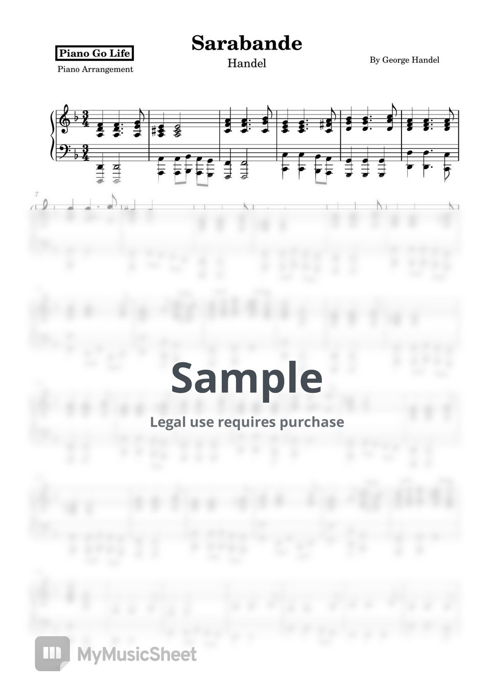 Handel - Sarabande 악보 by Piano Go Life
