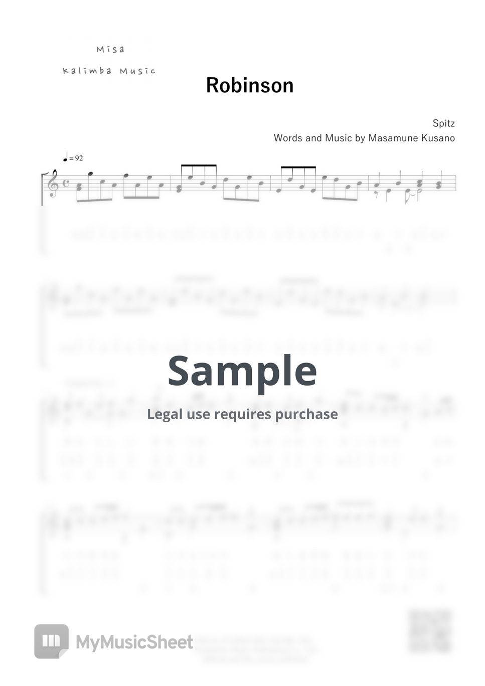 Spitz - Robinson / 17Keys Kalimba / Number Notation Sheet Music by Misa ...