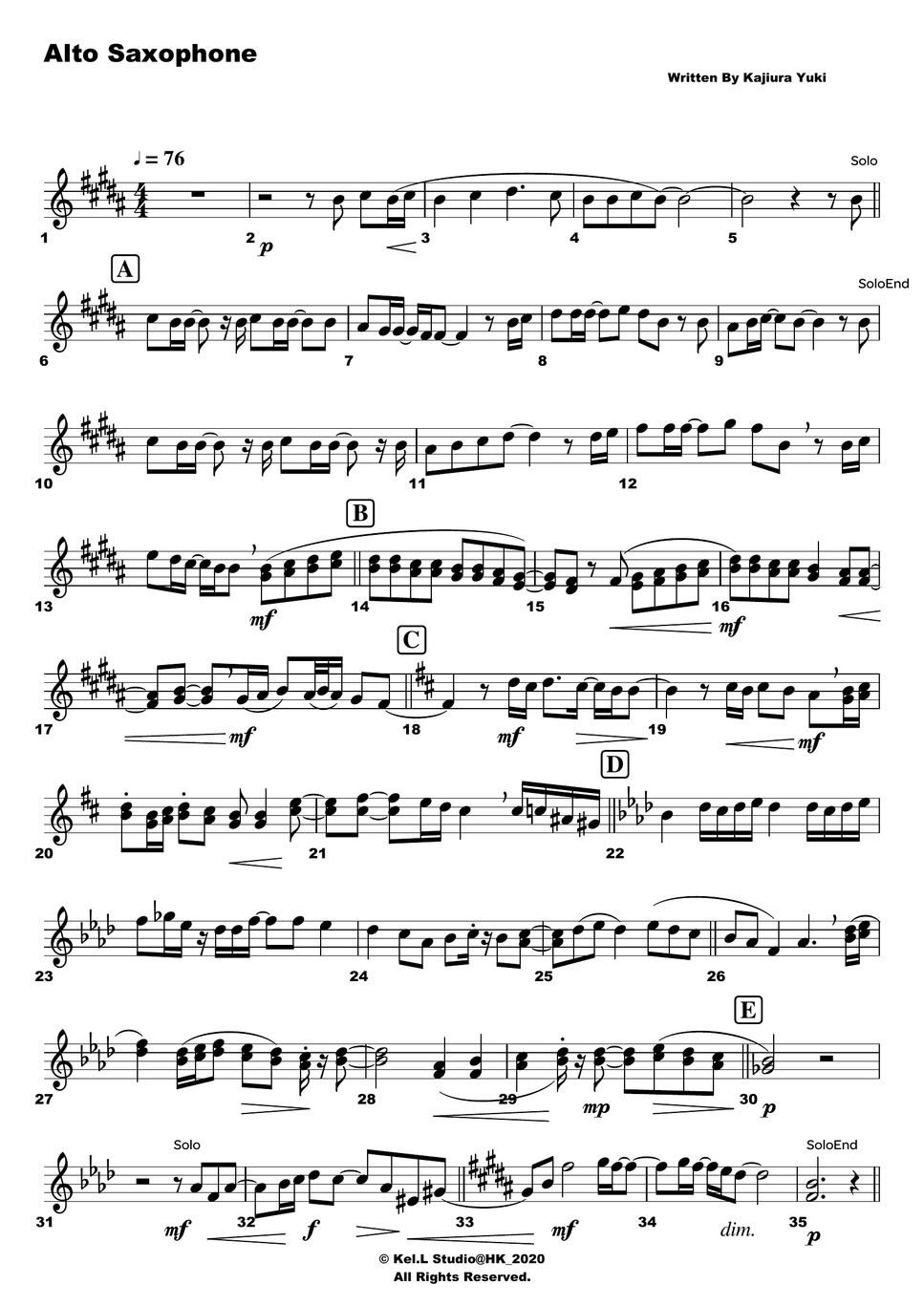 LiSA - Homura / 炎 (Alto Saxo solo) Sheets by Littlebrother