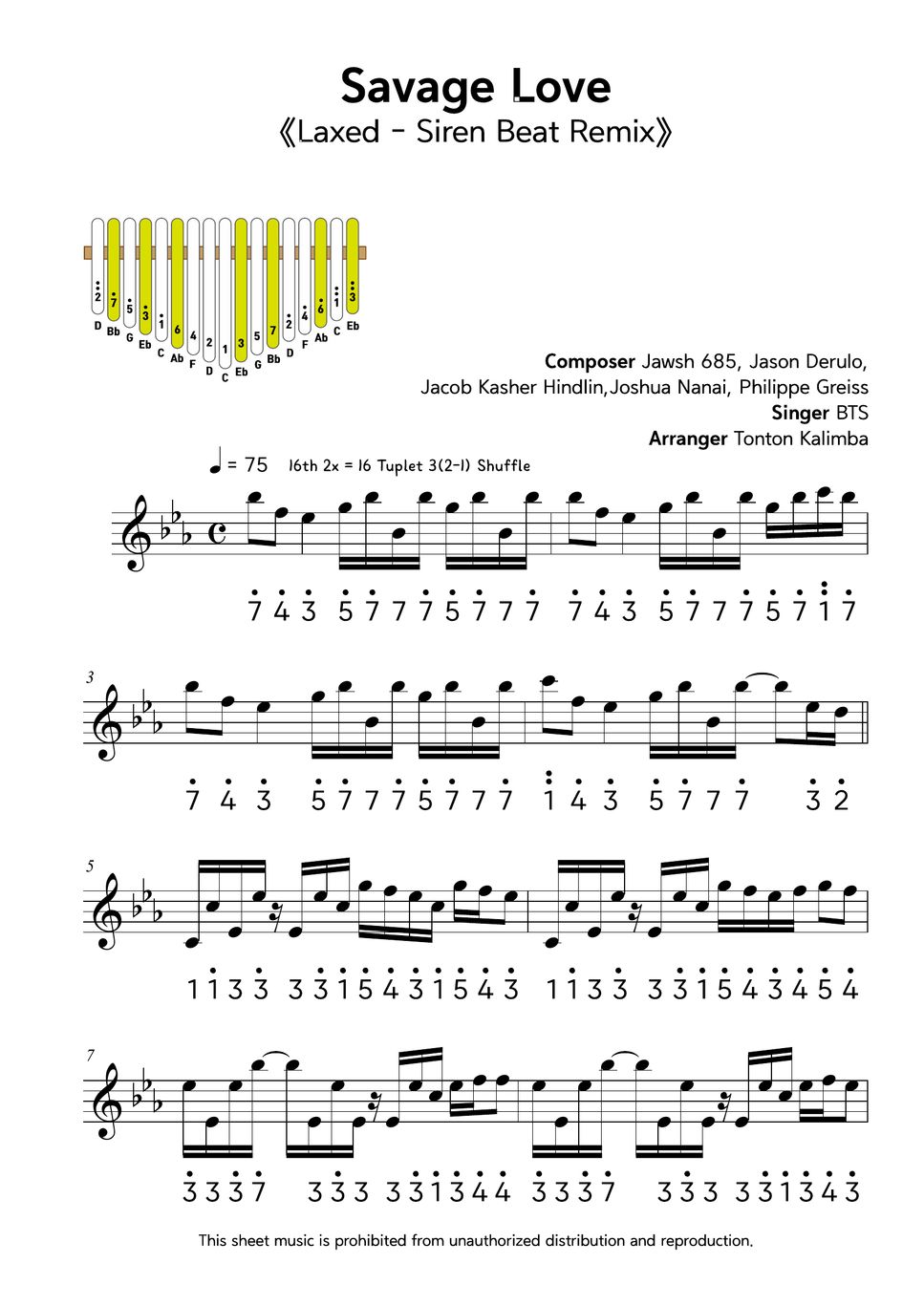 Jawsh 685, Jason Derulo - Savage Love (BTS remix) Sheet by Tonton Kalimba